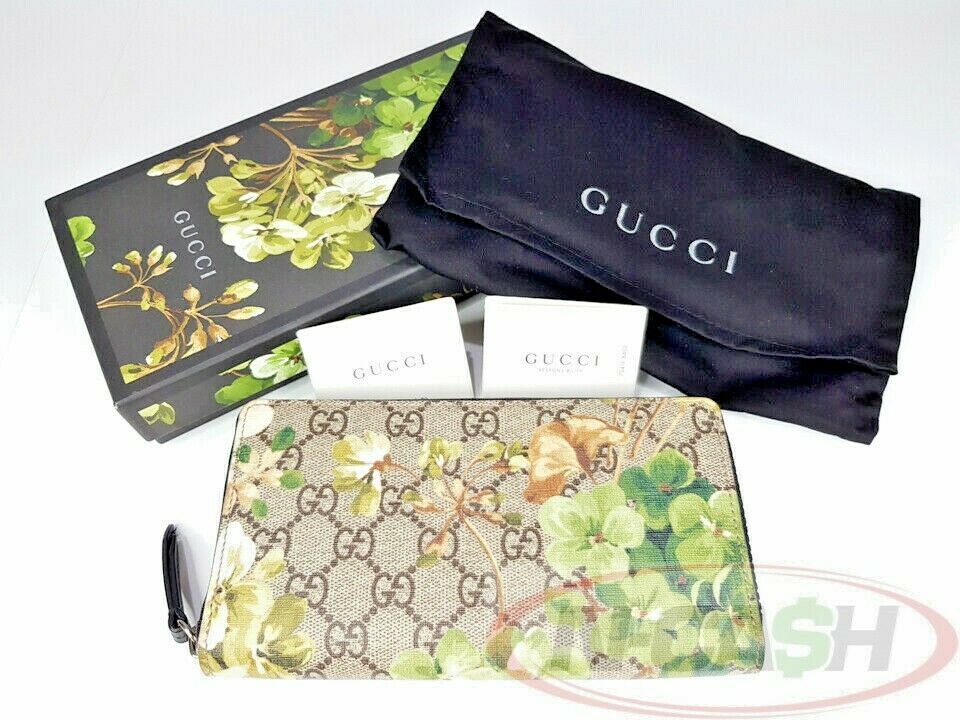 Gucci GG Supreme Blooms Green Zip Around Wallet | N-Cash