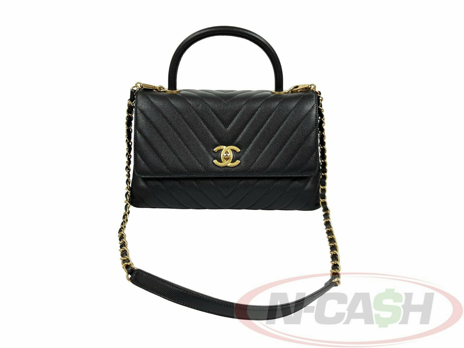 Chanel Dark Grey Caviar Leather Small Coco Handle GHW Bag | N-CashN-Cash