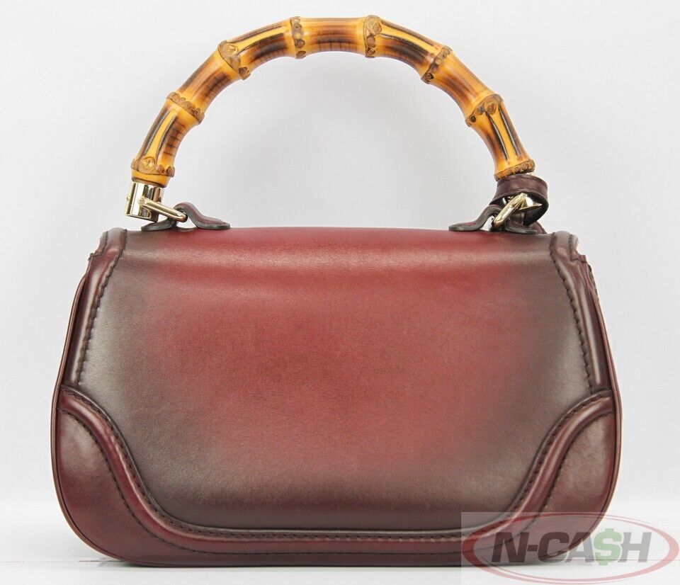 Gucci 1921 Maroon Smooth Leather Bamboo Top Handle Bag | N-Cash