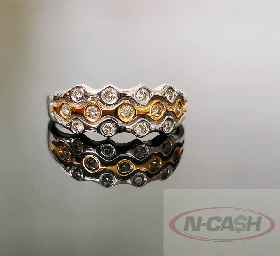 Trio Gold and White Gold Stacked Diamond Scatter Ring | N-Cash