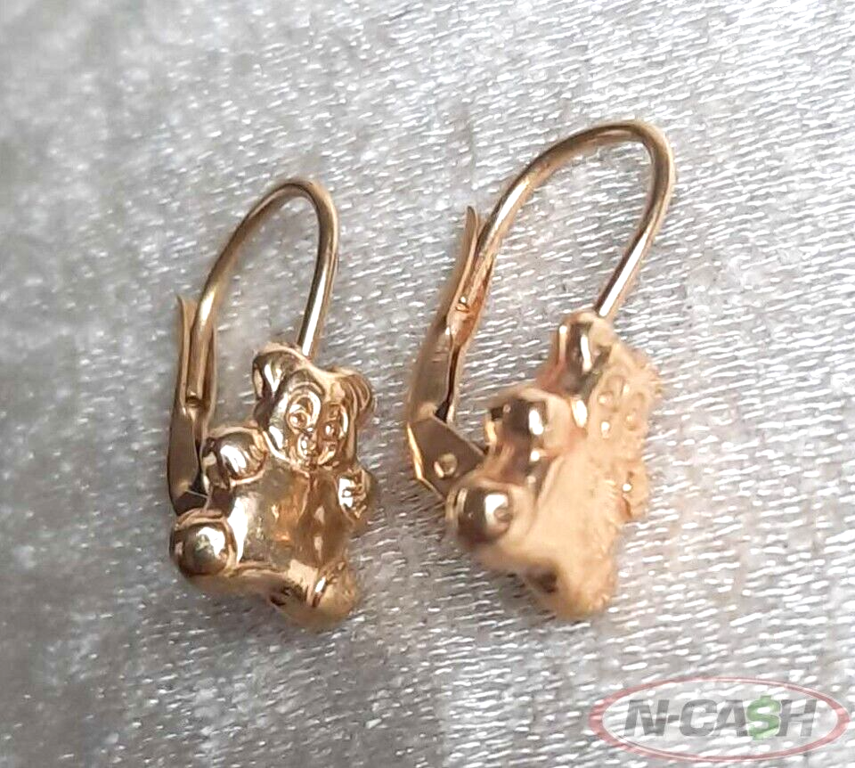 Genuine Teddy Bear 14Kt Yellow Gold Earrings | N-Cash