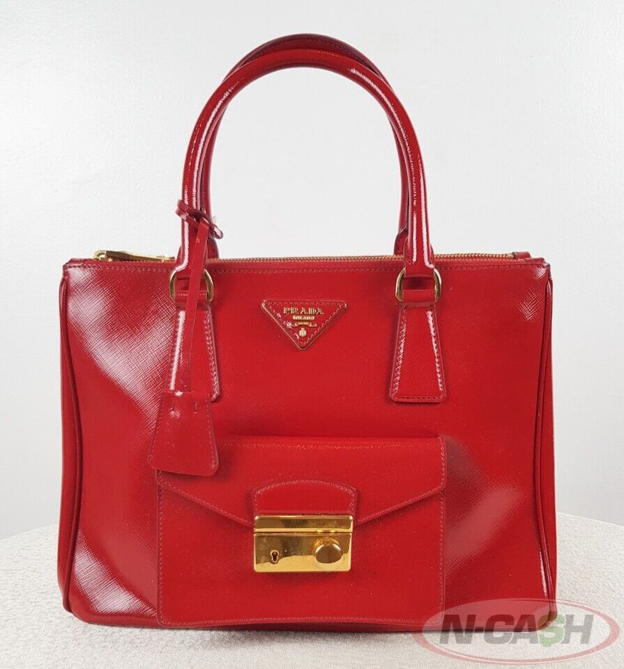 Prada Red Patent Saffiano Lux Leather Cargo Pocket Bag | N-Cash