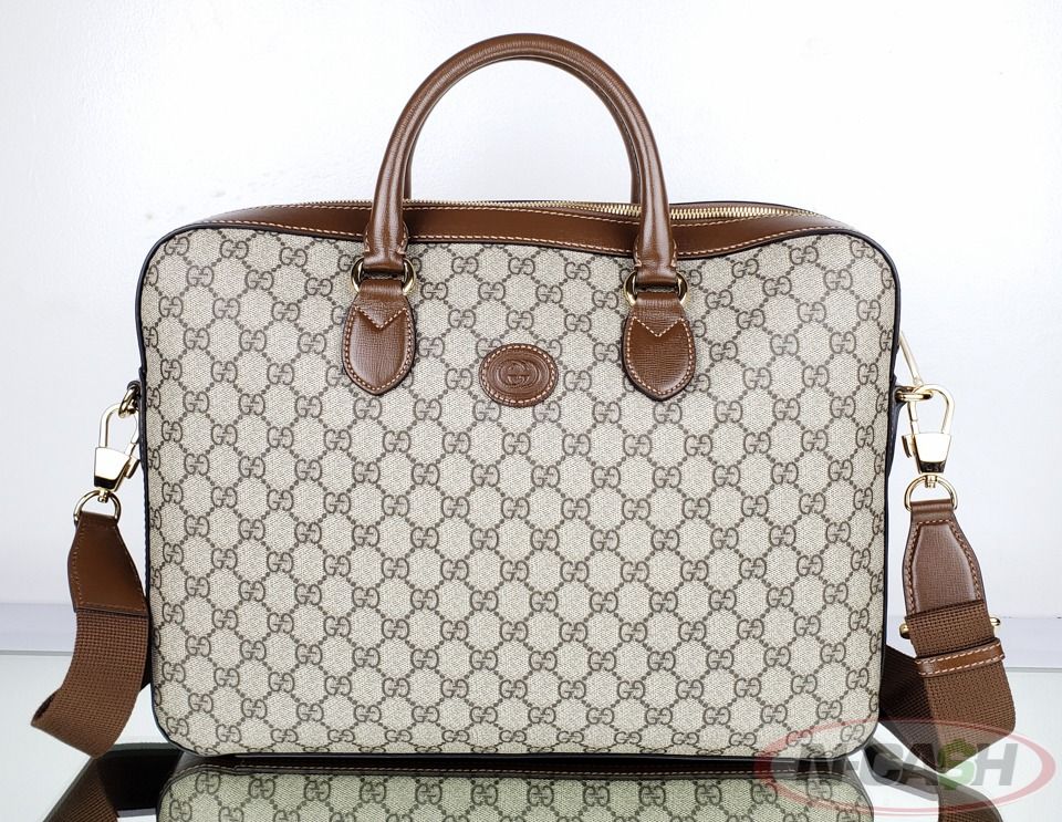Gucci GG Supreme Interlocking G Calfskin Canvas BeigeBrown Business ...