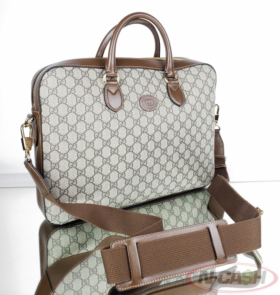 Gucci GG Supreme Interlocking G Calfskin Canvas BeigeBrown Business ...