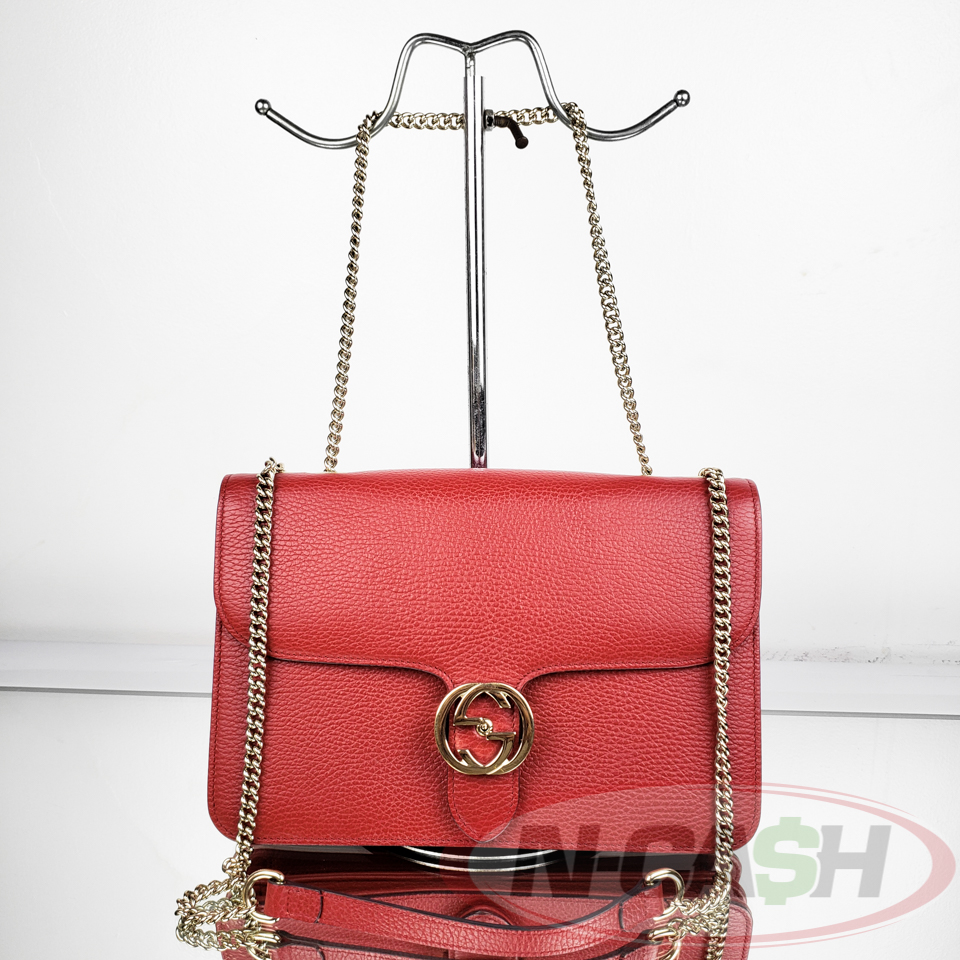 Gucci GG Interlocking Red Leather Calfskin Shoulder Bag | N-Cash